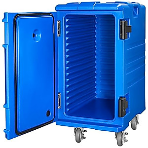 VEVOR Insulated Food Pan Carrier, 127 Qt Hot Box for Catering, LLDPE Food Box Carrier w/Double Buckles, Front Loading Food Warmer w/Handles, End Loader w/Wheels for Restaurant, Canteen, etc. Blue