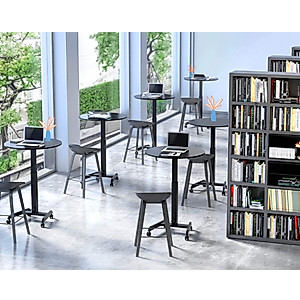 Stand Steady Height Adjustable Round Table & Multifunctional Mobile Workstation | Portable Standing Desk with Pneumatic Air Lift | Collaborative Workspace for School & Office | Easy Assembly (Black)