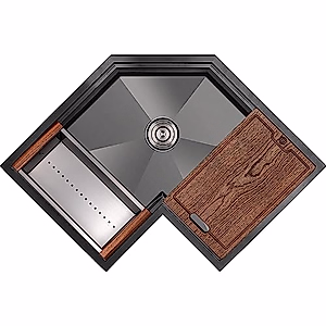 Strictly Sinks 30 Inch Corner Kitchen Sink Undermount– 16 Gauge Stainless Steel Butterfly Sink Undermount, Scratch & Stain Resistant Corner Single Bowl Workstation Sink with Accessories (Black)