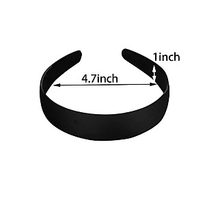 1.2 Inch Satin Headbands, Ladies and Girls Antiskid Hard Hair Bands, DIY Hair Headbands, 6 Pcs Black.