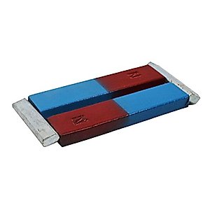 Bar Magnets, Set of 2 - Red & Blue, North/South Poles - Chrome Steel - Includes Keepers - Perfect for Physics Classrooms & Magnetism Experiments - Eisco Labs