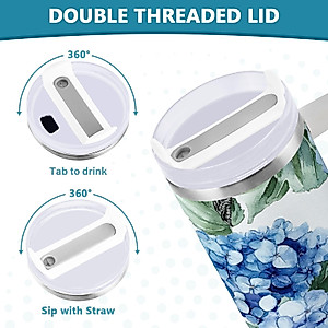 ALAZA Blue Hydrangea Flowers Bird 40 oz Tumbler Water Bottle with Straw Lid and Handle,Reusable Insulated Stainless Steel Cup for Women Men Travel Car Cup Holder