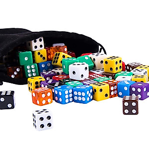 AUSTOR 100 Pieces 12mm Dices 6 Sided Game Dice Set Square Corner Dice with a Drawstring Pouch