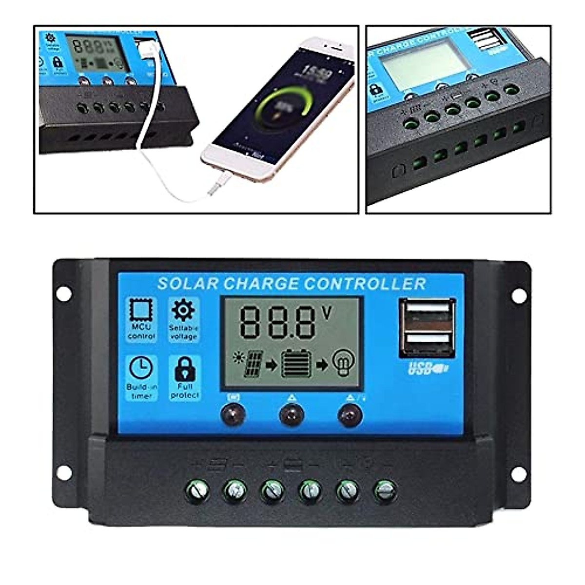 YALIYA 50W 5V/18V Solar Panel Dual USB Output Monocrystalline Solar Panel IP65 Water-Resistant with 10A Solar Controller Regulator for Car Yacht Batterys Boat r