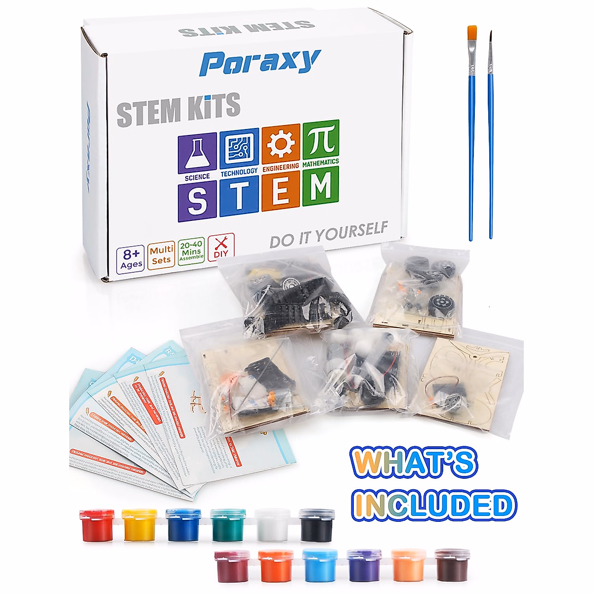 Poraxy STEM Kits for Kids Ages 8-10-12, 6 Set Model Car Kits, 3D Wooden Puzzles, Educational Science Experiment Projects Crafts Kits, Building Toys, Gifts for Boys and Girls 8 9 10 11 12 13 Year Old