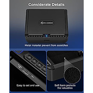 BILLCONCH Gun Safe for Pistols - Biometric Gun Safe 4 Ways Quick Access with Fingerprint/Full-digital Keypad/Key/APP Lock Handgun Safe for Nightstand Bedside Home