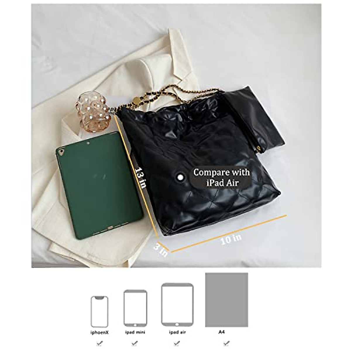 Quilted Handbags for Women Designer Tote Bag Leather Shoulder Purses Black Luxury Hobo Bags Girls Ladies