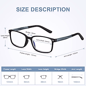 EASY READ 2 Pairs Sporty Style Reading Glasses for Men，Rectangular TR90 Blue Light Blocking Readers with Spring Hinge(Magnification 1.50,Black/Blue)