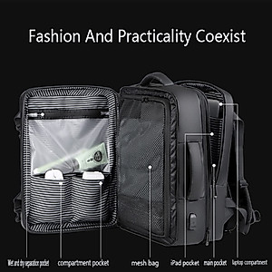 Elsegeod Hard Shell Gaming Backpack for Men，Anti Theft Waterproof Computer Bag with USB Port & Wet Pocket，Expandable Business Travel Carry On Luggage Backpack fit 15.6/16/17Inch Laptop ，silver