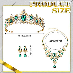 Sureio Baroque Bridal Jewelry Set 3 Pieces Tiara Earrings Necklace Bridal Jewelry Set Wedding Rhinestone Crystal Tiara Crown Headband Princess Baroque Crown for Bride Women(Blue)