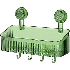 Versatile Shower Caddy with Strong Suction Power, Suction Cup Shower Basket, Simple Wall Mounted Shower Shelf, Practical Shower Organizer for Home Apartment Hotel Accessories (Green)