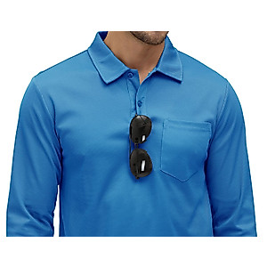Rdruko Men's Outdoor Sport Performance Polo Long Sleeve Pullover with Pocket(Blue, US XL)