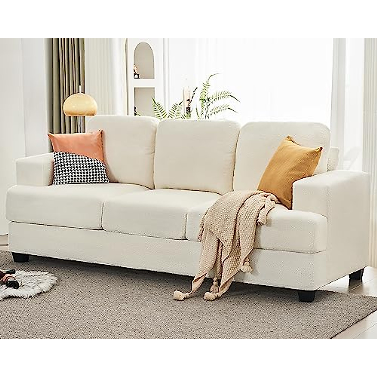 VanAcc 89" Sofa, Comfy Sofa Couch with Extra Deep Seats, Modern Sofa- 3 Seater Sofa, Couch for Living Room Apartment Lounge, Offwhite Bouclé