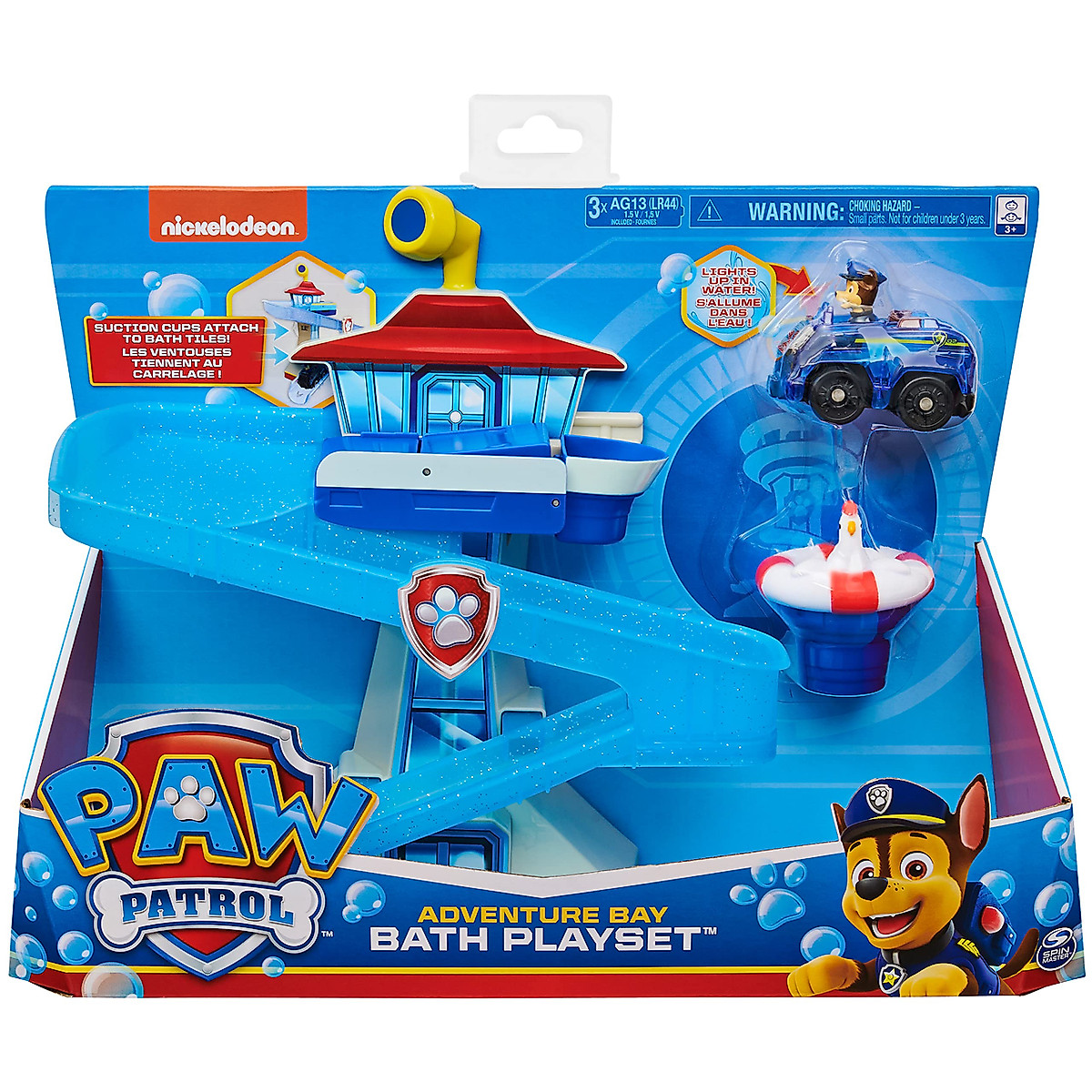 Paw Patrol, Adventure Bay Bath Playset with Light-up Chase Vehicle, Bath Toy for Kids Aged 3 and up