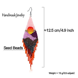 CALORVIA Bohemian Large Long Tassel Beaded Dangle Earrings Native Handmade Boho Statement Big Fringe for Women (Colorful)