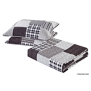 All American Collection Black and Grey Modern Plaid Bedspread and Pillow Sham Set | Matching Curtains Available! (Twin Size)