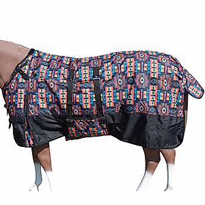 Black Aztec 84 in HILASON 600D Winter Waterproof Poly Horse Blanket Belly Wrap | Horse Blanket | Horse