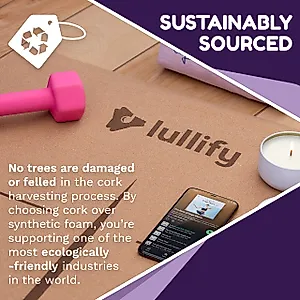 Lullify Premium Cork Yoga Mat | Non Slip and Built To Last Through Hot Yoga Or Exercise Class | Biodegradable and Built With Sustainable Materials | Carrying Strap Included