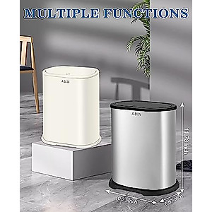 IRISVO Bathroom Trash Can with Press Top Lid, 2.1 Gallon Small Slim Trash Can, Stainless Steel Narrow Garbage Can Wastebasket Trash Can,Removable Liner Bucket Trash Bin for Bathroom,Bedroom(Silver)