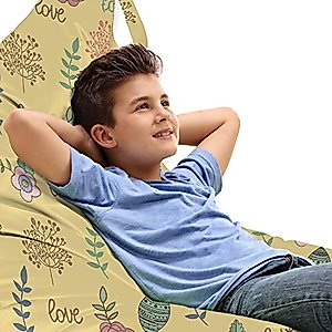 Lunarable Vintage Lounger Chair Bag, Pastel Blossom Petals of Love Message Retro Flora Spring Garden, High Capacity Storage with Handle Container, Lounger Size, Pale Camel and Multicolor
