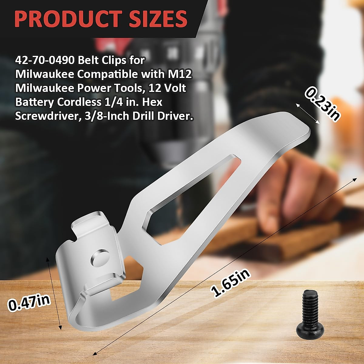 Belt Clips for Milwaukee, 4pcs 42-70-0490 Drill Tool Clips Hook Kit with Screws for Milwaukee Hex Screwdrive, Drill Driver, 12 Volt Power Tools