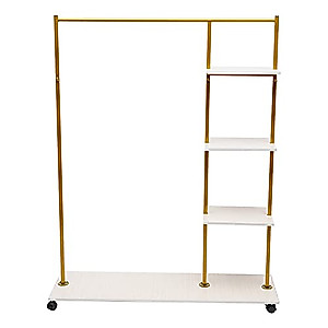 PIAOCAIYIN Garment Rack, Rolling Clothes Organizer with Wheels, Square Clothes Rack Display Holder, Gold Metal Storage Shelf, Portable Clothing Garment Rack for Home Store Wedding