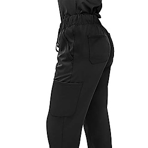 SOULFUL SCRUBS for Women 6 Pocket, Cargo Pant - Stylish Medical Scrub Pant with Midrise Fit for Woman 3500 Caroline- Medium Black - Medium,Black