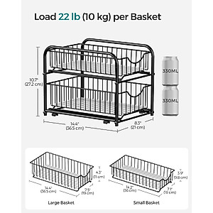 SONGMICS 2-Tier Pull Out Cabinet Organizers, Under Sink Organizer, Bathroom Organizer and Storage, Sliding Basket Drawers, Stackable for Kitchen, Bathroom, Ink Black UKCS017B01