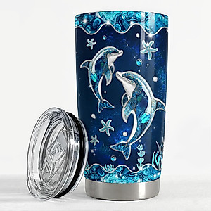 SANDJEST Dolphin Gifts for Women Girls Dolphin Tumbler 20oz Jewelry Drawings Stainless Steel Insulated Tumblers Coffee Travel Mug Cup Gift for Birthday Christmas