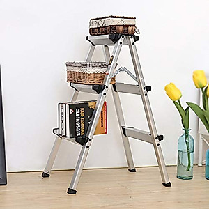 PENGJIE Folding Ladder Step Stool Ladder Stool 3 Step Folding Aluminum Heavy Duty Steel Portable Anti Slip Mat Tread Compact 150 Kg Capacity