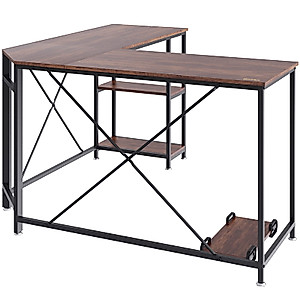 VEVOR L Shaped Computer Desk 54' Corner Desk with Storage Shelves & CPU Stand Corner Computer Desk Gaming Desk for Home Office Workstation Rustic Brown
