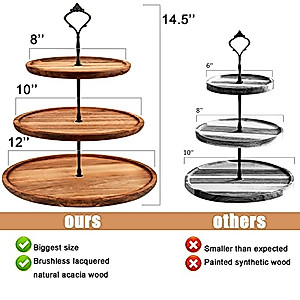 3 Tier Wood Cake Stand Large Serving Tray Wooden Rustic Cupcake Stand for 24 Cupcakes Dessert Display for Tea Party, Birthday, Wedding, Farmhouse, Woodland Baby Shower Decor