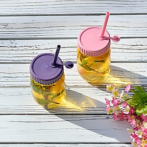 Youngever 18 Pack Plastic Mason Jar Lids with 9 Pack Silicon Straws, Food Grade Plastic Storage Caps for Mason, Canning Jars