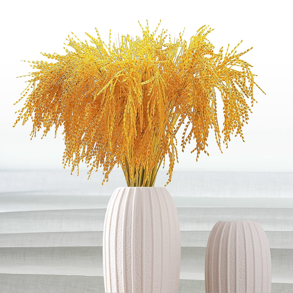 Mousidr Fake Grain Plant Artificial Paddy Rice Flowers Yellow Natural Plants for Home Office Hall Shop Window Garden Decoration (12 Packs 23.6inches)