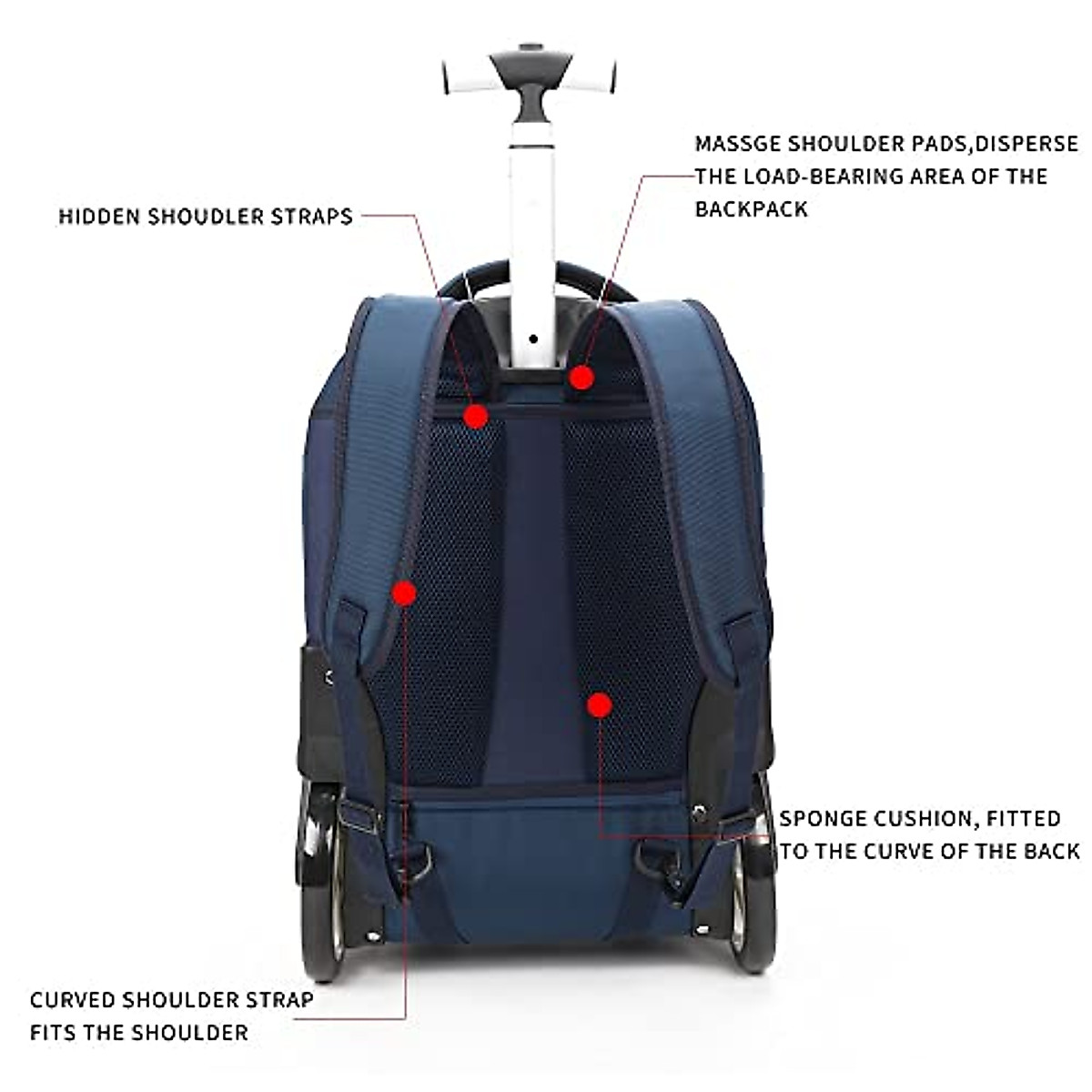 Glodiar AOKING 18/20 Inch Big Wheeled Water Resistant Travel Business Rolling Wheeled Backpack with Laptop (20 inch, Blue)