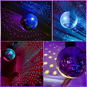 10 RPM Disco Ball with Motor and Disco Ball — Plug/Battery Powered Disco Ball Light with 4 Color Lights,18 LED Beads and Mirror Ball, Christmas Party, Back to 70s Theme Party Supplies