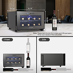JINJUNYE 8 Bottle Wine Cooler Refrigerator, Wine Fridge Small, Countertop Wine Cooler with Temperature Control, Mini Freestanding Wine Cellar Glass Door for Home, Office, Bar, High-End Gift