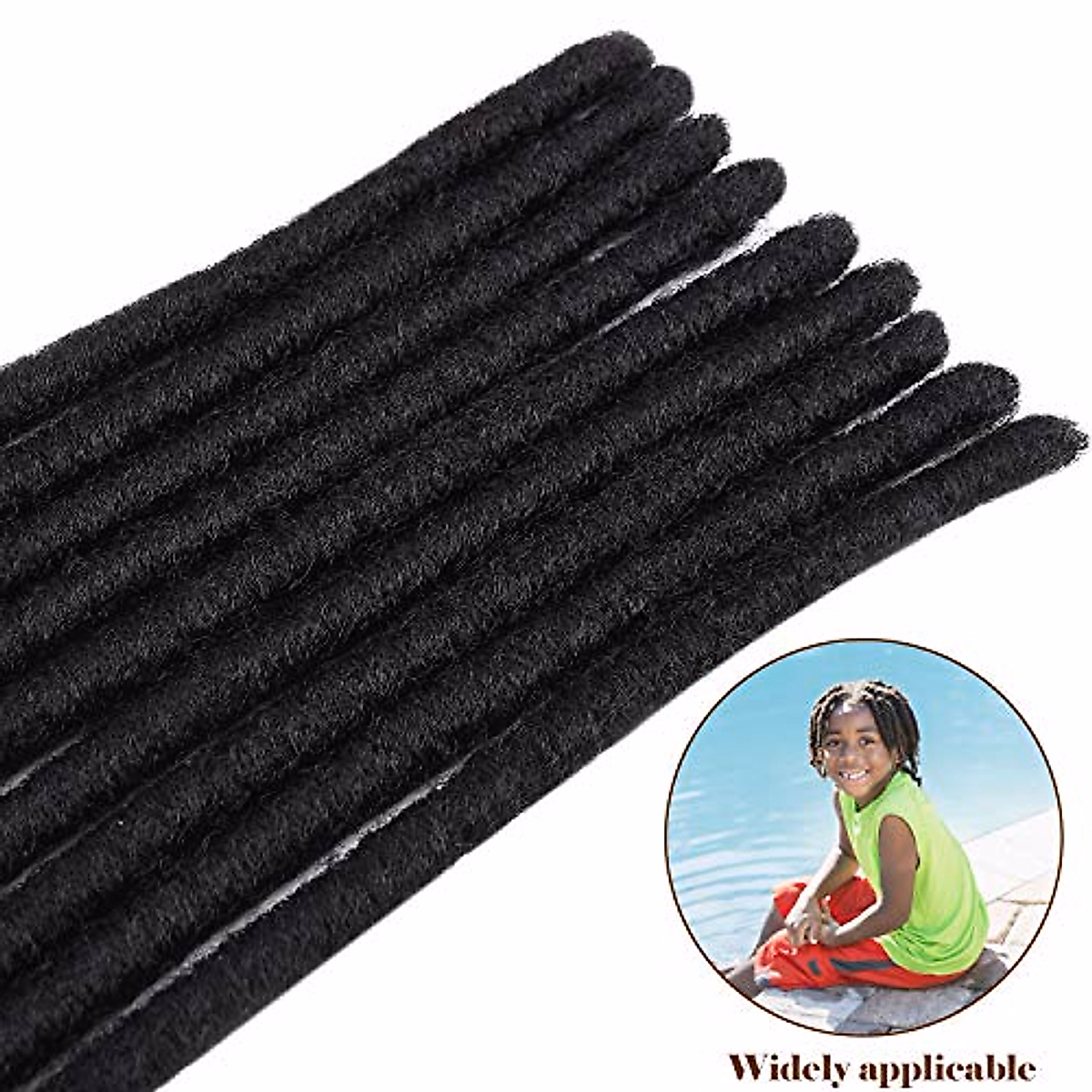 Noverlife 10 Strands 20cm/7.87" Black Backcomb Twisted Dreadlock Extensions, Single End Synthetic Dreadlocks Accessories, Jamaica Punk Hip-Hop Reggae Hair Braiding Wigs Faux Locs Dreads for Men Women