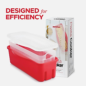 Tafura Microwave Pasta Cooker with Double Straining System, Microwavable Spaghetti Cooker with Drainer, Christmas Dorm Gift, Fast Pasta Boat with Strainer Tray and Lid. BPA Free