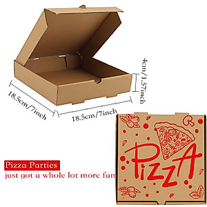 15 Pcs Pizza Boxes, 7.3 x 7.3 x 1.6" Kraft Corrugated Pizza Boxes Cardboard Boxes Take Out Containers Gift Packing Boxes Takeaway Mailing Shipping Storage Boxes for Pizza, Cake, Cookies, Food (Red)