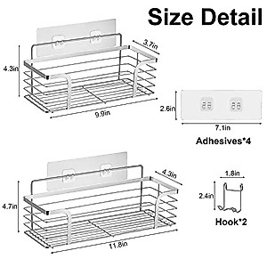 Shower Caddy Baskets with Removable Hooks Shelf Organizer Storage for Shampoo Conditioner Sponge Holder Shower Shelf Basket Kitchen Bathroom Organizer No Drilling Wall Mounted SUS304 Stainless Steel