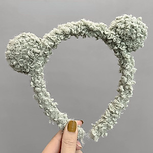 Bear Ear Make Up Haribands,Soft Towel Headband for Skin Care Towel Cloth Fabric Hair Band for Face Washing Hair Accessories (Green)