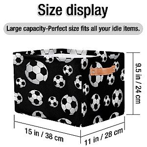 Soccer Storage Bin Basket, Fottball Large Toys Storage Cube Box with Handles, Collapsible Laundry Basket Rectangular Waterproof Storage Organizer Bin for Nursery Bedroom Playroom Shelves Gift Basket