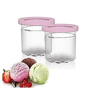 VRINO 2/4/6PCS Creami Deluxe Pints, for Ninja Creami Pint, Pint Frozen Dessert Containers Airtight and Leaf-Proof for NC301 NC300 NC299AM Series Ice Cream Maker,Pink-2PCS