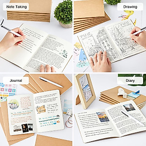 feela 8 Pack Unlined Kraft Paper Notebooks, Blank Journal Note Pad for Drawing Writing, Small Sketchbook Travel Journal Bulk for Women Kids Students Office School Supplies, A5, 60 Pages, 8.3” X 5.5”