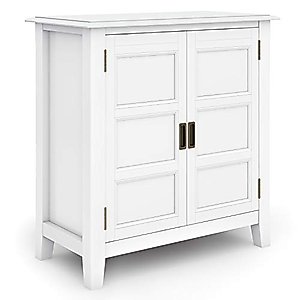SIMPLIHOME Burlington SOLID WOOD 30 inch Wide Transitional Low Storage Cabinet in White for the Living Room, Entryway and Family Room