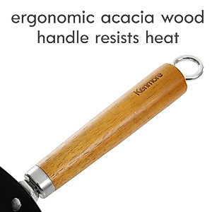 Kenmore Hammond Flat Bottom Carbon Steel Wok, 14-Inch, Black