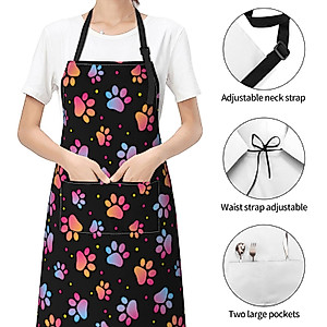 Wisedeal Dogs Paw Apron, Funny Colorful Pet Paws Animal Footprint Apron with 2 Pockets Adjustable Neck for Mom Dad Men Women, Suitable for Kitchen Cooking Lover Dog Chef Grill Bistro Baking BBQ