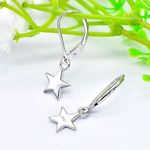 YL Star Earrings Sterling Silver Polished Dangle Drop Earrings Leverback Jewelry for Women