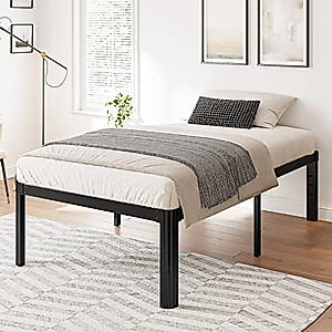 Hunlostten 18in Heavy Duty Twin Bed Frame No Box Spring Needed, Metal Platform Bed Frame Twin with Round Corners, Easy Assembly, Noise Free, Black